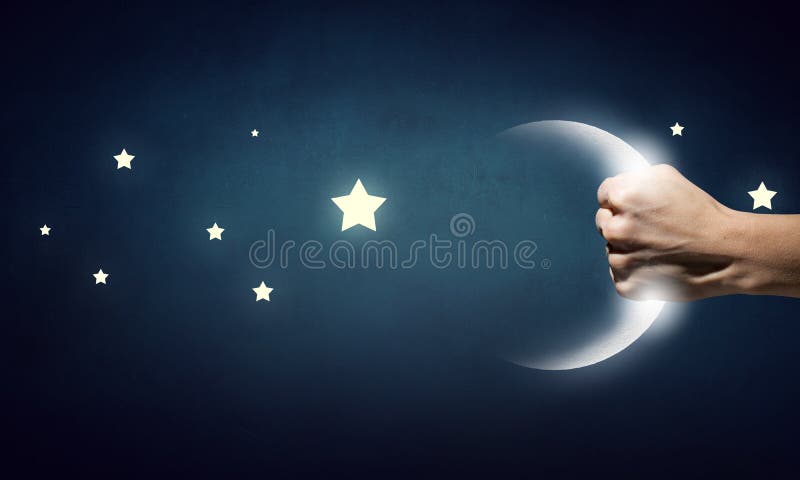Moon in hand stock image. Image of showing, moonlight - 96549757