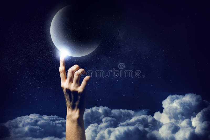 Moon in hand . Mixed media stock photo. Image of moonlight - 88504212