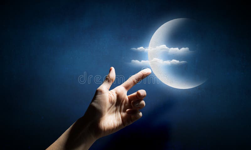 Moon in hand stock image. Image of showing, moonlight - 96549757