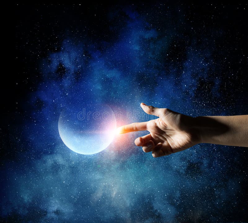 Moon in hand stock photo. Image of giving, human, planet - 91598386