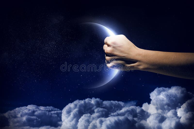 Moon in hand . Mixed media stock photo. Image of science - 90507248