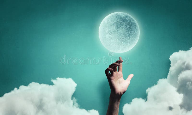 Moon in hand . Mixed media stock photo. Image of science - 87282940