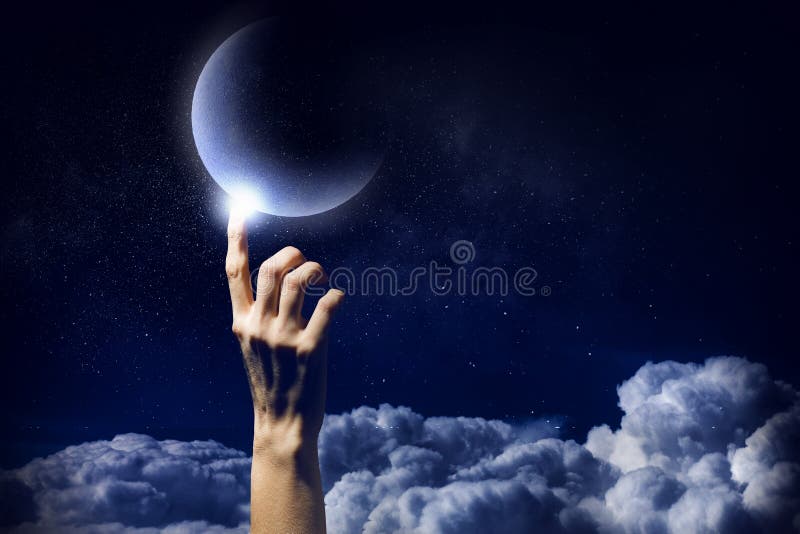 Moon in hand . Mixed media stock photo. Image of moonlight - 88504136
