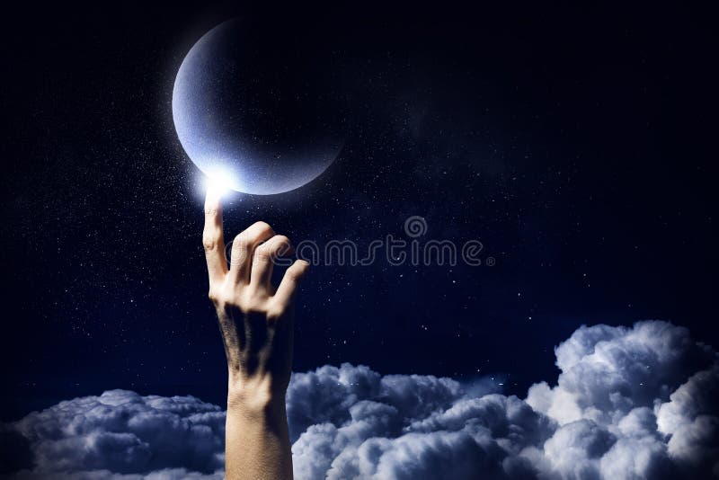 Moon in hand . Mixed media stock photo. Image of astrology - 92715088