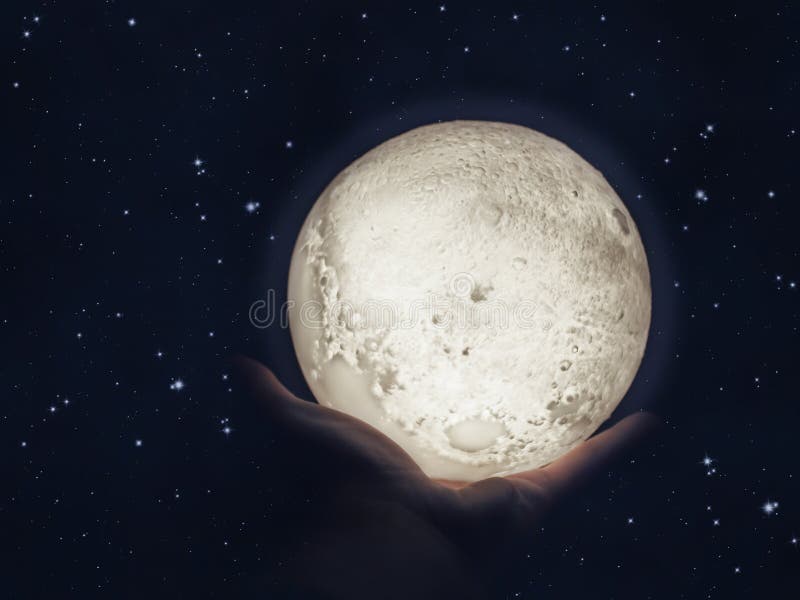 Moon in a Hand on a Starry Night Stock Image - Image of black, crescent ...