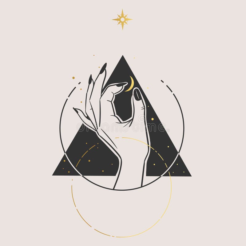 Hand Holding Crescent Moon. Vector Illustration in Boho Style. Stock ...