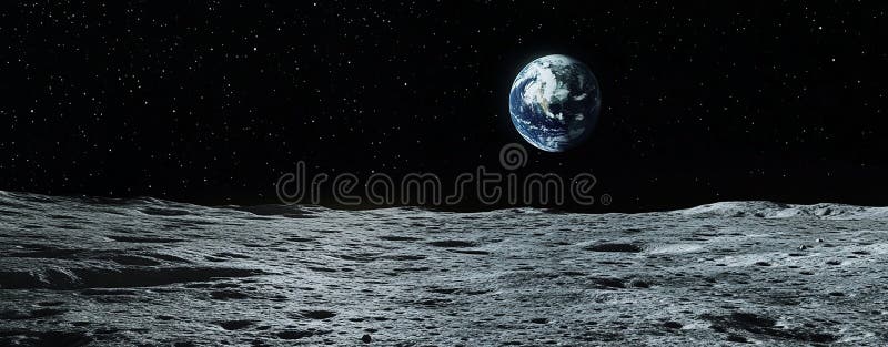 Moon Surface and the Earth, Drawing Sketch Hyper Realistic Stock ...