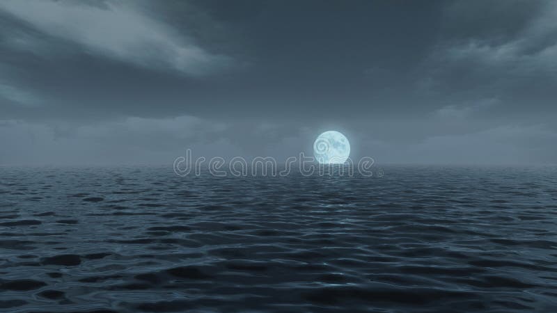 Moon on the Horizon of the Endless Ocean at Night Stock Illustration ...