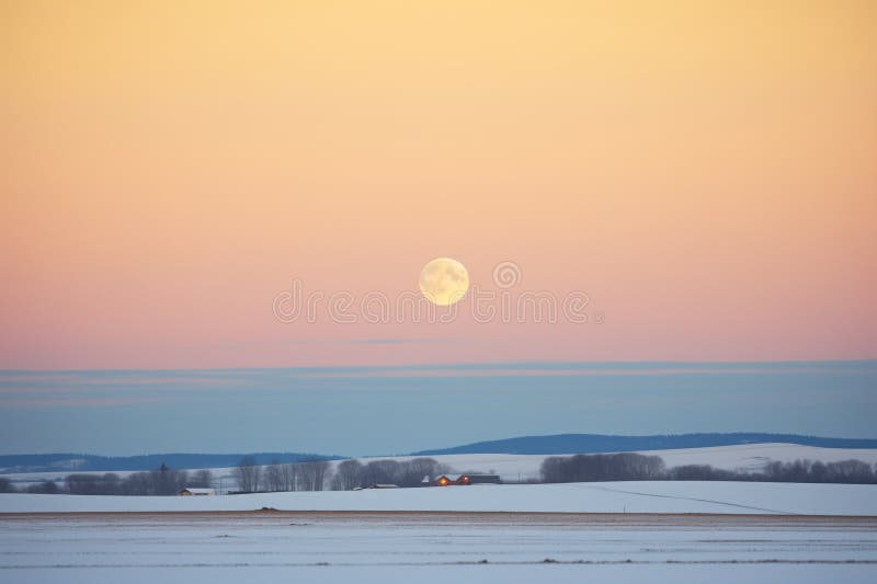 Moon Illusion, Large Moonset Near the Horizon Stock Photo - Image of ...