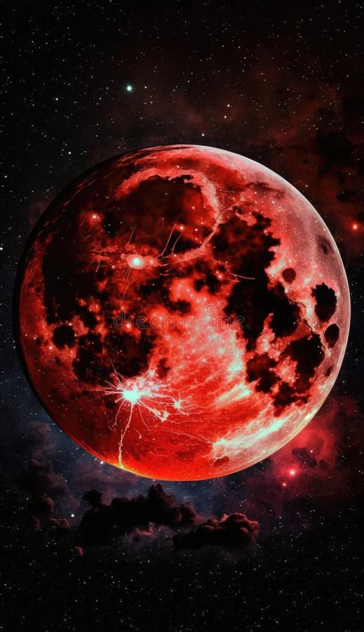 The Enchanting Glow of the Red Moon Stock Illustration - Illustration ...