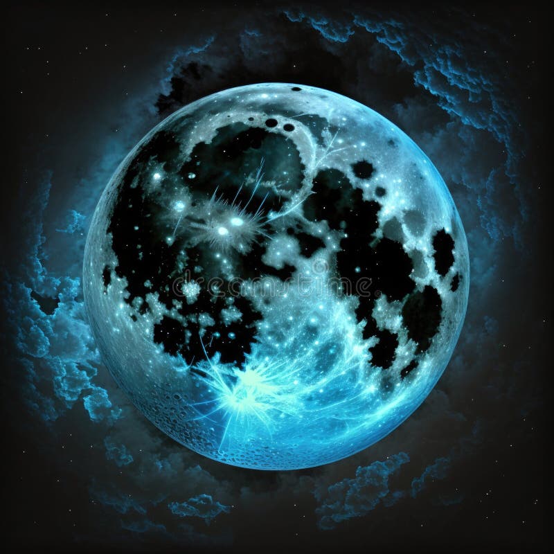 The Azure Glow of the Full Moon Stock Illustration - Illustration of ...