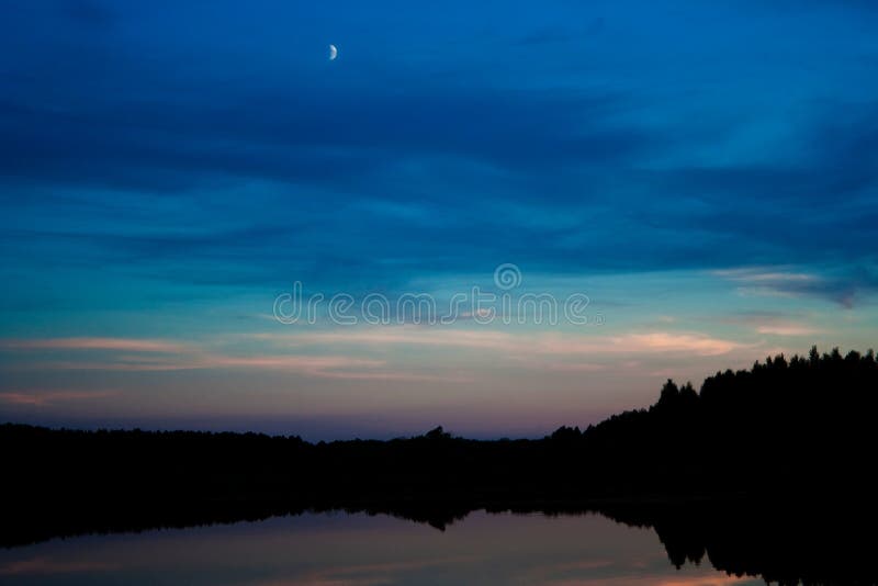 Moon and lake stock image. Image of lake, idyllic, moonlight - 28888375