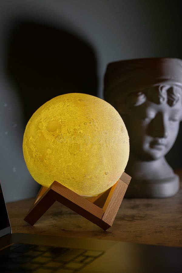 Moon Lamp on the Desktop in a Dark Room Stock Image - Image of desk ...