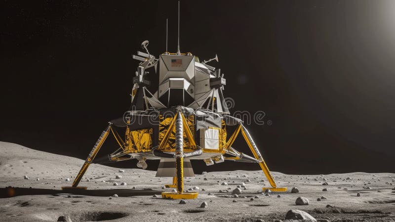 Moon Lander on the Lunar Surface at Night Stock Photo - Image of ...