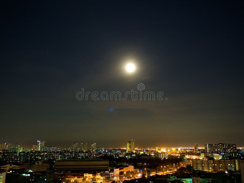 Moon light over the city stock photo. Image of reflection - 128339694