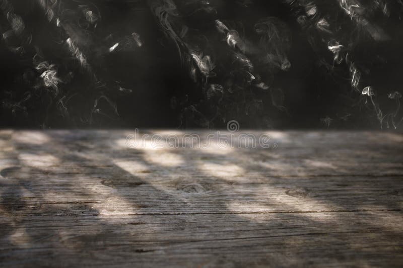 Moon Light Rays Thru Foliage at Night, on Weathered Wood Boards Table ...