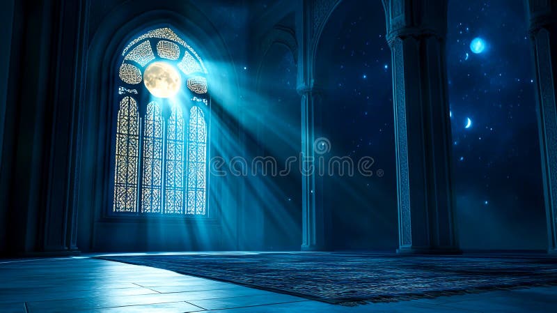 Moon Light Shine through the Window into Islamic Mosque Interior ...