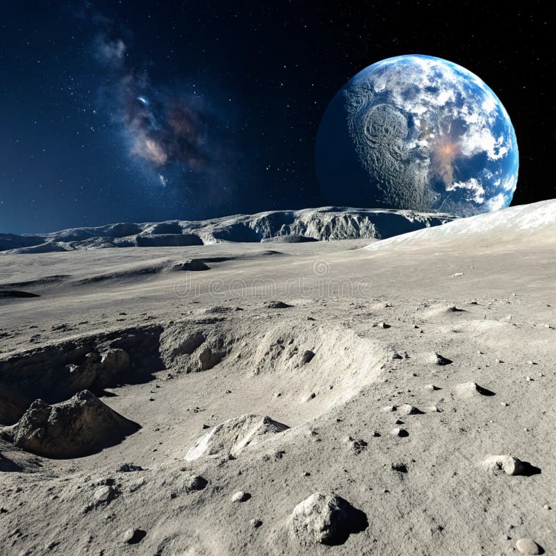 Moon Lunar Landscape Panorama Stock Illustration - Illustration of ...