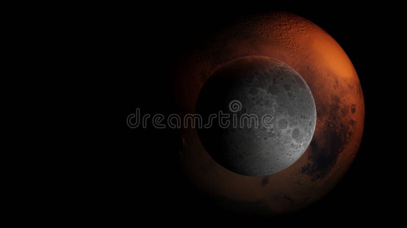 The Moon with Mars Planet Outer Space in Black Scene Stock Illustration ...