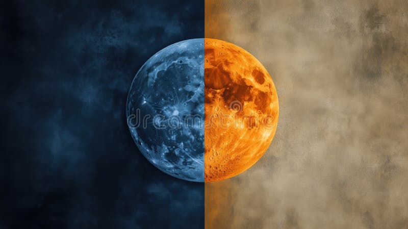 Moon and Mars Split View, Contrasting Colors, Textures, Celestial ...