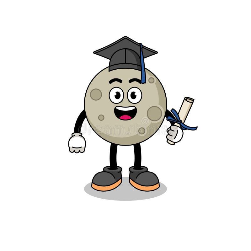 Moon Mascot with Graduation Pose Stock Vector - Illustration of full ...