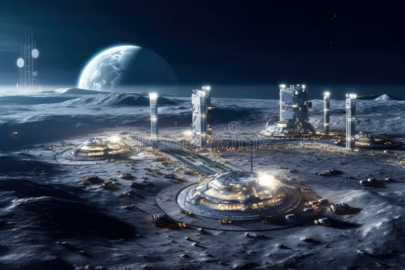 Moon Mining Base - Extracting Resources with Earth As a Backdrop Stock ...