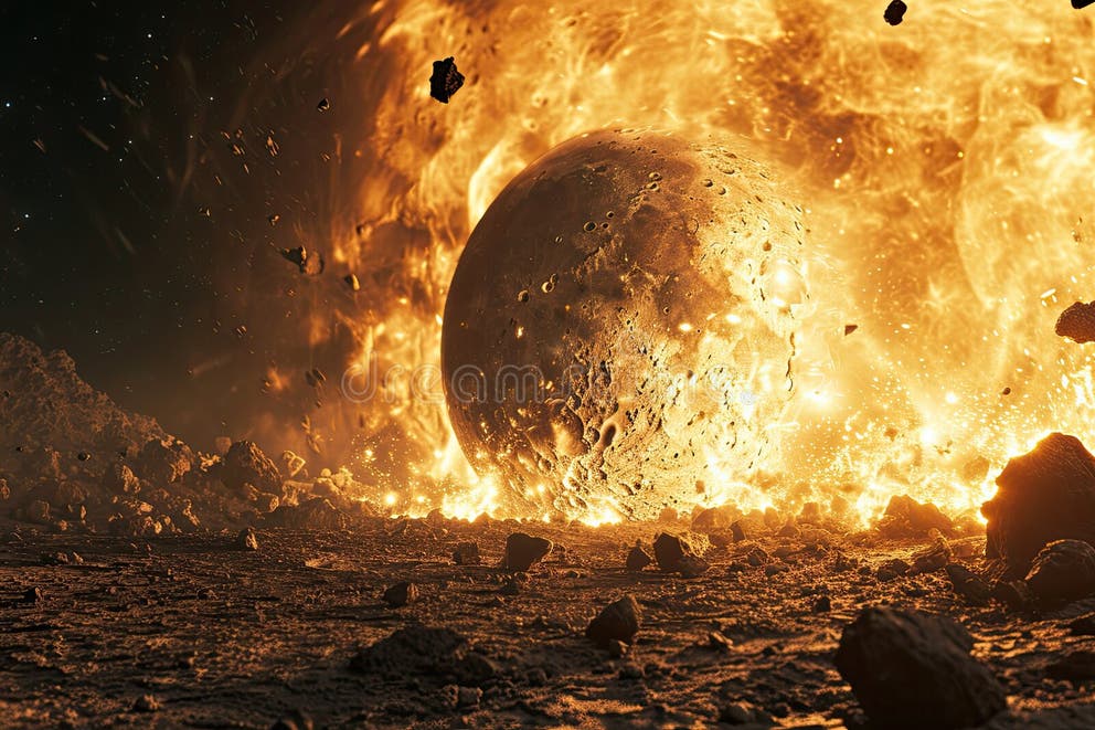 The Moon the Moon Explodes, Surreal Landscape Stock Image - Image of ...