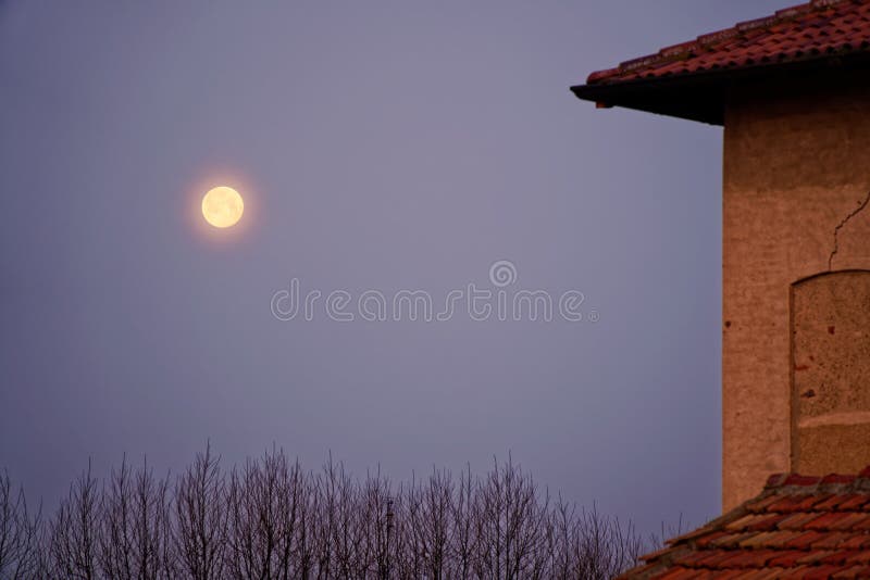 Moon in the Morning, Full Old Moon. Stock Photo - Image of moonlight ...