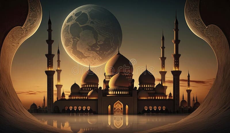 Mosque in the Night Mosque at Night Moon and Mosque Stock Illustration ...