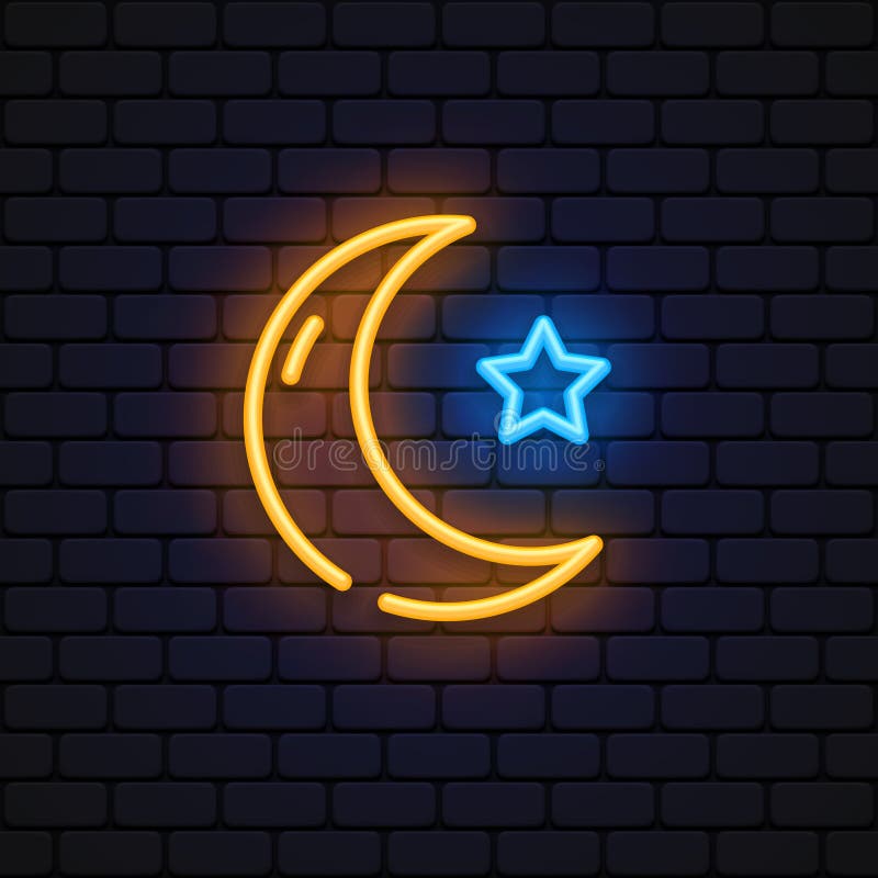 Moon Mosque Neon Icon for Web Background Design. Stock Vector ...
