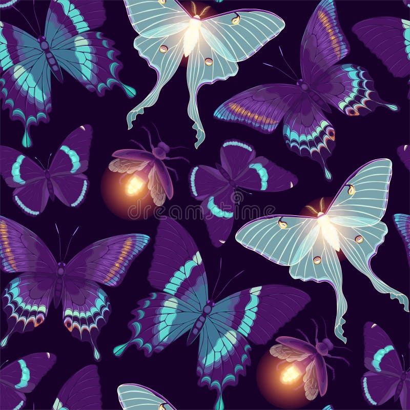 Moon Moth and Butterflies Vector Seamles Pattern Stock Vector ...