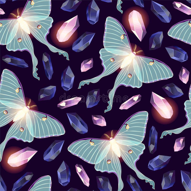 Moon Moth with Crystals Vector Seamles Pattern Stock Vector ...