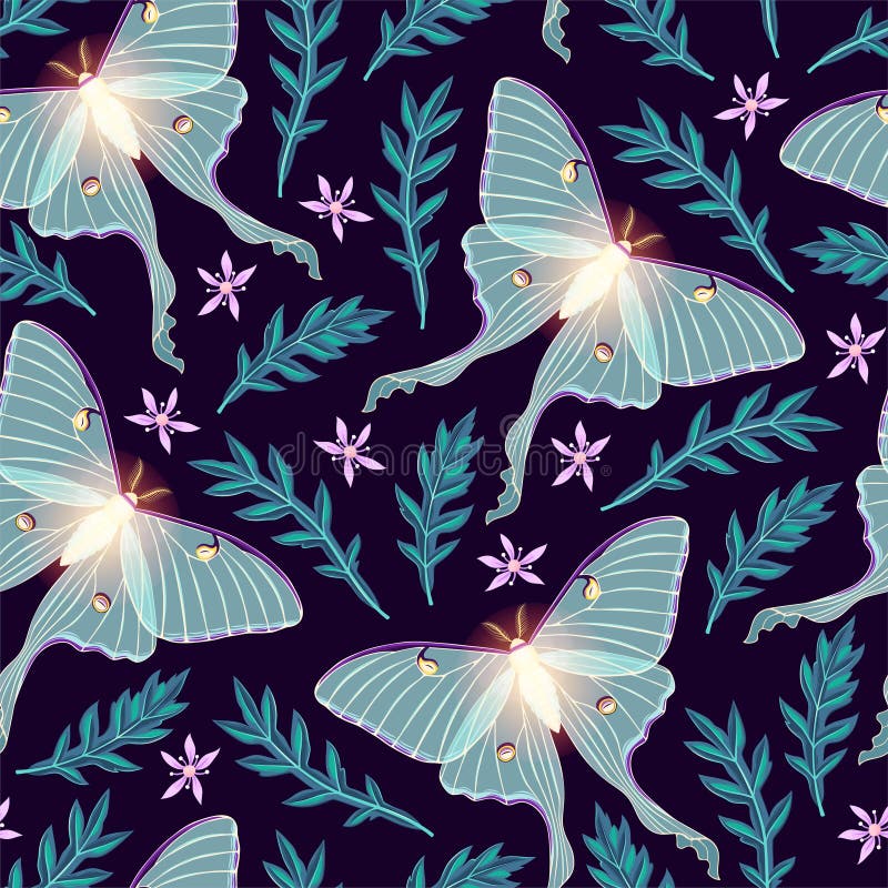 Moon Moth with Flowers Vector Seamles Pattern Stock Vector ...