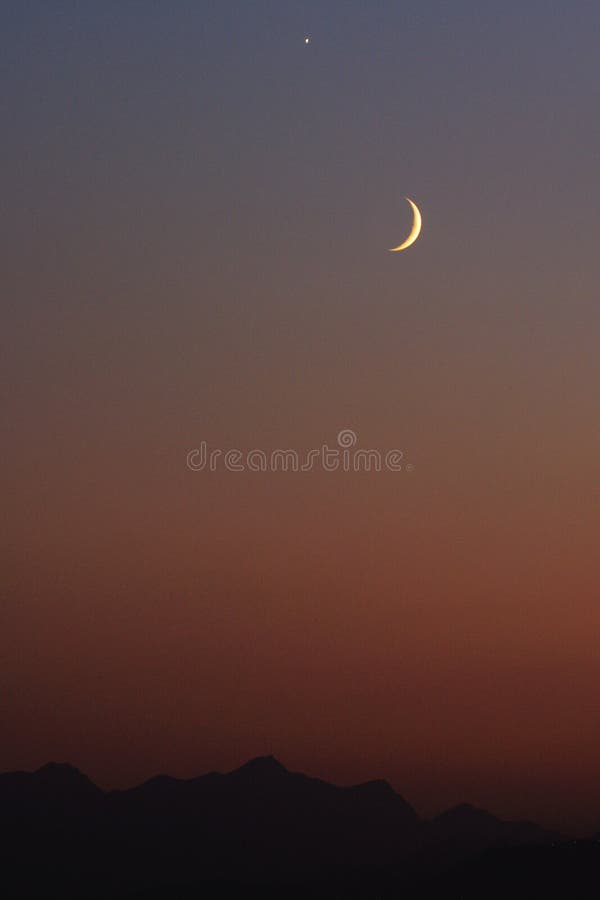 Moon and Mountains in Nightfall Stock Image - Image of landscape ...