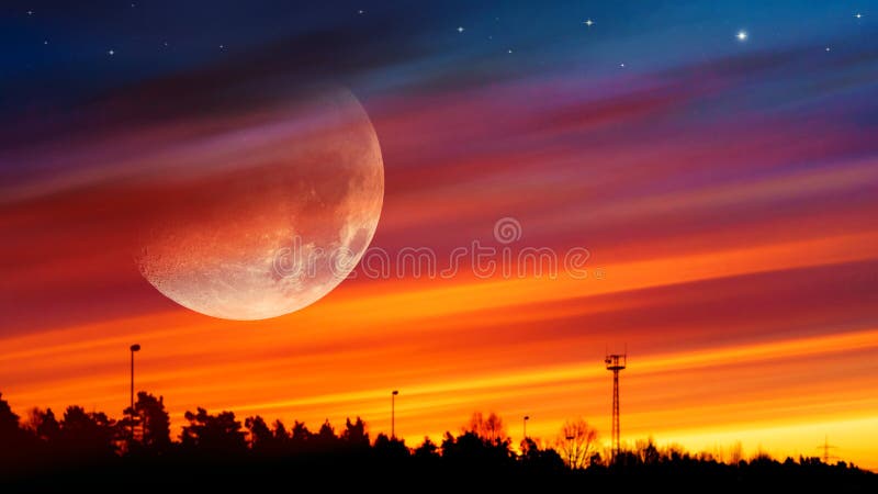 Moon Night . Bright Beautiful Clouds and Moon Stock Photo - Image of ...