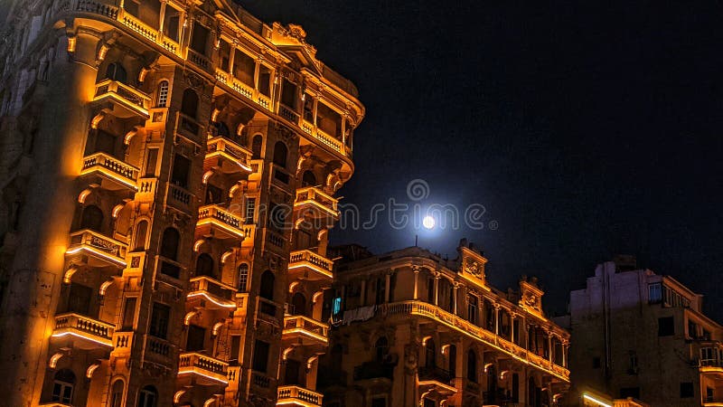 Moon and Night from Cairo Down Town in Egypt Stock Image - Image of ...