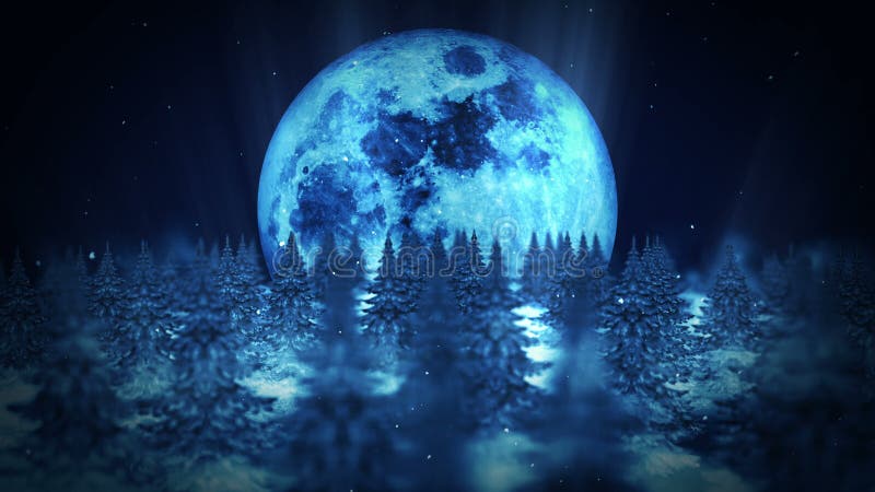 Moon Night Scene, Winter Forest Illustration, Abstract Nature ...