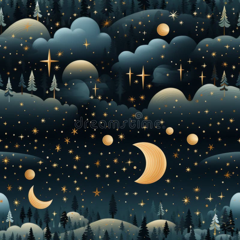 Moon Night Seamless Pattern, Created with Generative AI Stock ...