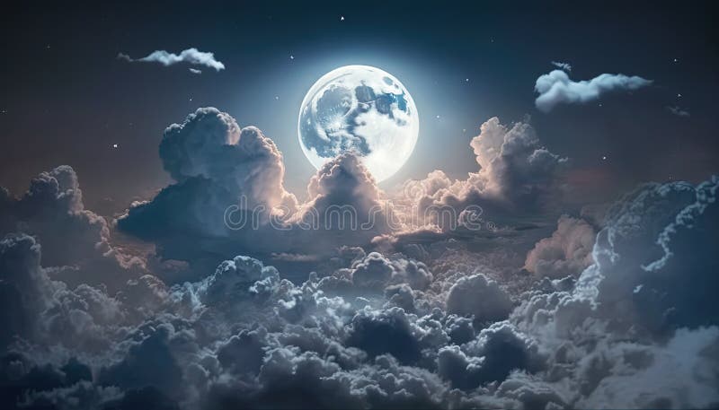 The Moon in the Night Sky Above the Clouds Against the Background of ...