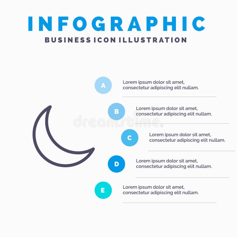 Moon, Night, Sleep, Natural Line Icon with 5 Steps Presentation ...