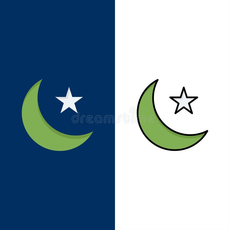 Moon, Night, Star, Night Icons. Flat and Line Filled Icon Set Vector ...