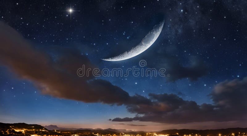 Moon in the Night with Stars and Cloud Moon View at the Night Beautiful ...