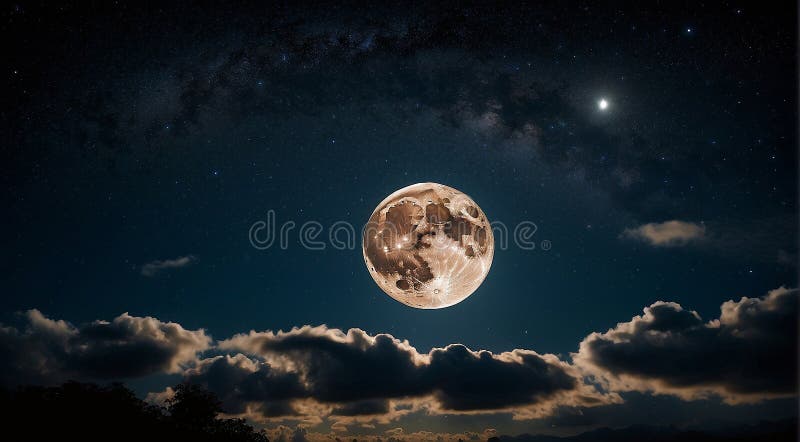 Moon in the Night with Stars and Cloud Moon View at the Night Beautiful ...