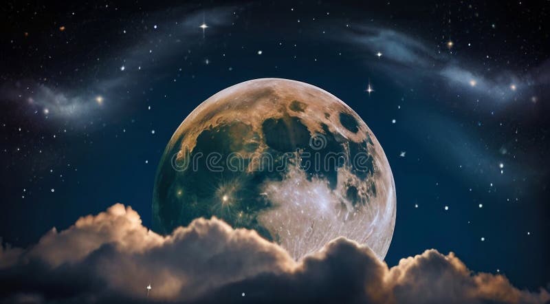 Moon in the Night with Stars and Cloud Moon View at the Night Beautiful ...