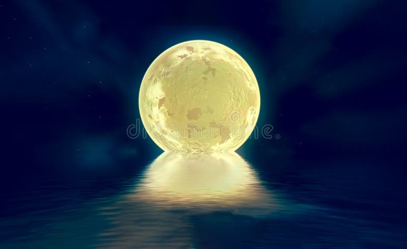 Moon at Night and Water Reflection. Space Scene Stock Photo - Image of ...