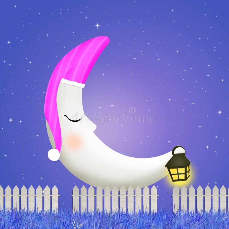 Moon with nightcap stock illustration. Illustration of stars - 141760966