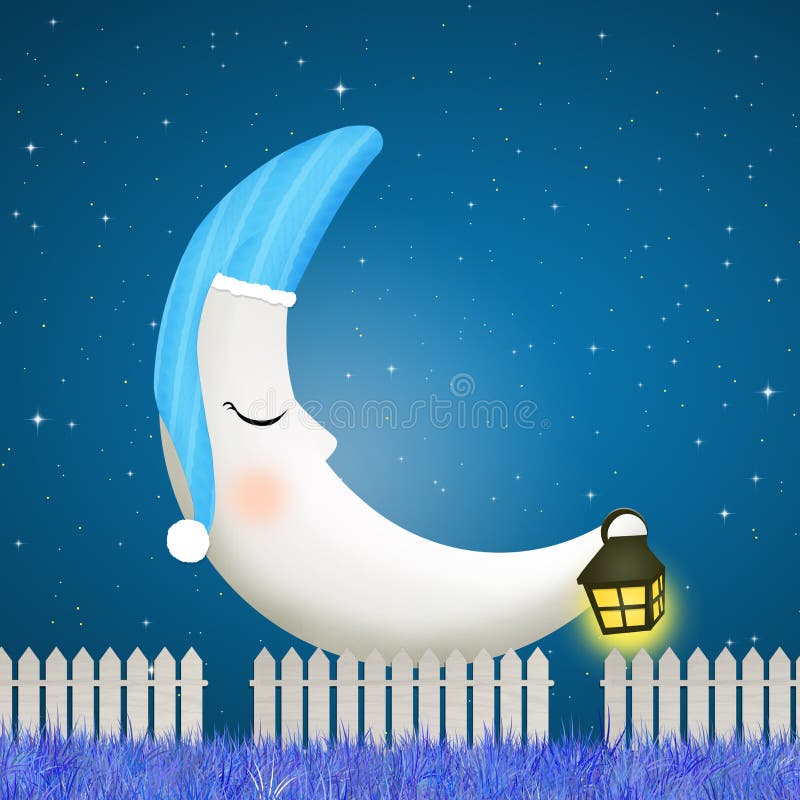 Moon with nightcap stock illustration. Illustration of sleep - 101028241