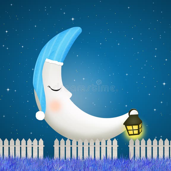 Moon with nightcap stock illustration. Illustration of sleep - 101028241