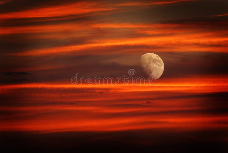 Moon in Orange Sunset Sky stock photo. Image of outdoors - 87872208