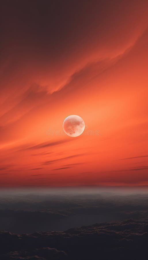 Moon on Orange Sunset Sky. Generative Ai Stock Illustration ...